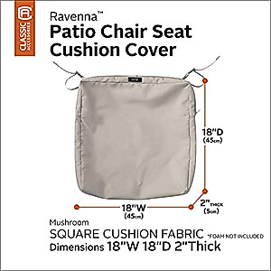 Classic Accessories Ravenna Water-Resistant Patio Chair Seat Cushion Cover, 18 x 18 x 2 Inch, Mushroom, Patio Furniture Cushion Covers