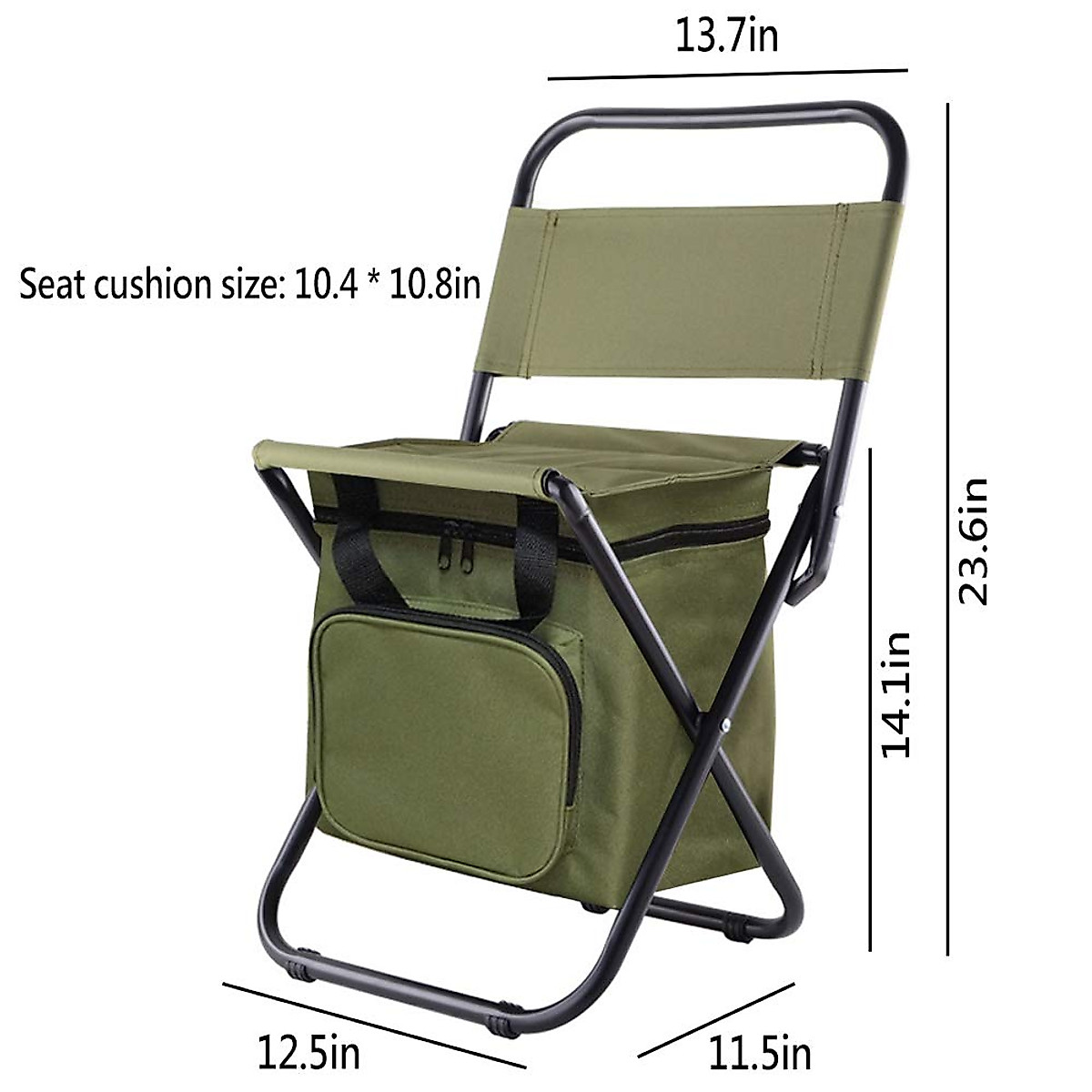 Kingmodern Portable Lightweight Camping Chair Outdoor Small Stool Folding Waterproof Oxford Fabric Backrest Chair Hold up 13 L Cooler Bags Suitable for Fishing,Hiking,Picnic,Travel BBQ(ArmyGreen)