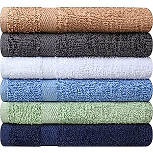 Towel and Linen Mart 100% Cotton 6 Pack Bath Towel Set, Quick Dry, Super Absorbent, Light Weight, Soft, Multi Colors (27 x 54 Pack of 6)