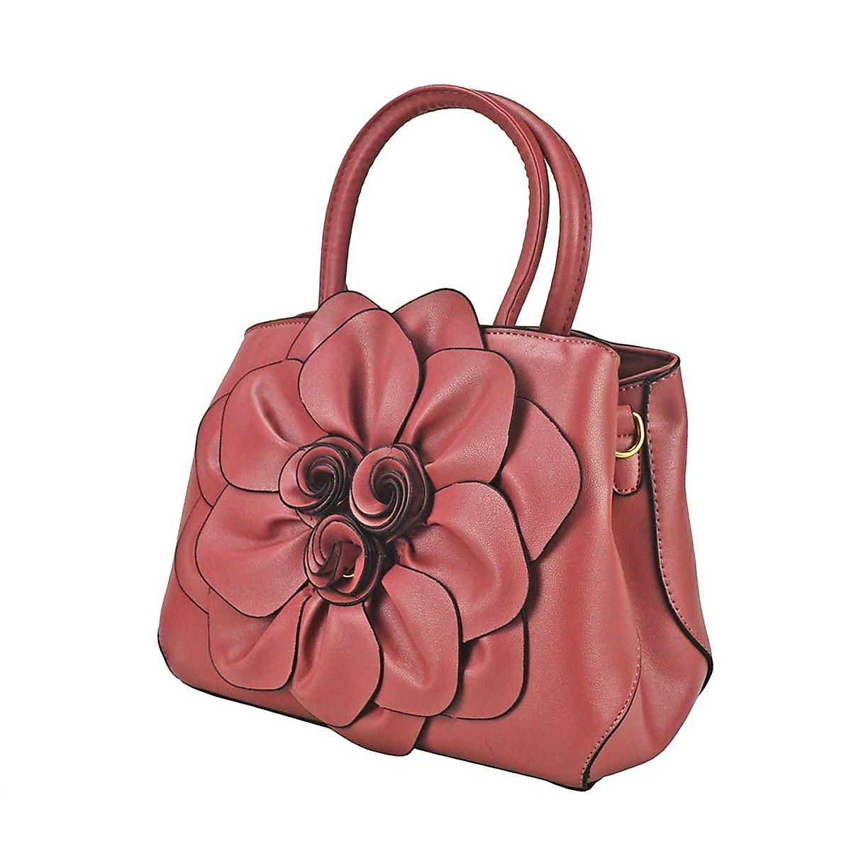 Sibalasi Women’s Flower Leather Top-Handle bag Small Floral Shoulder Bag Designer Handbags Handmade Purse (B-PI)