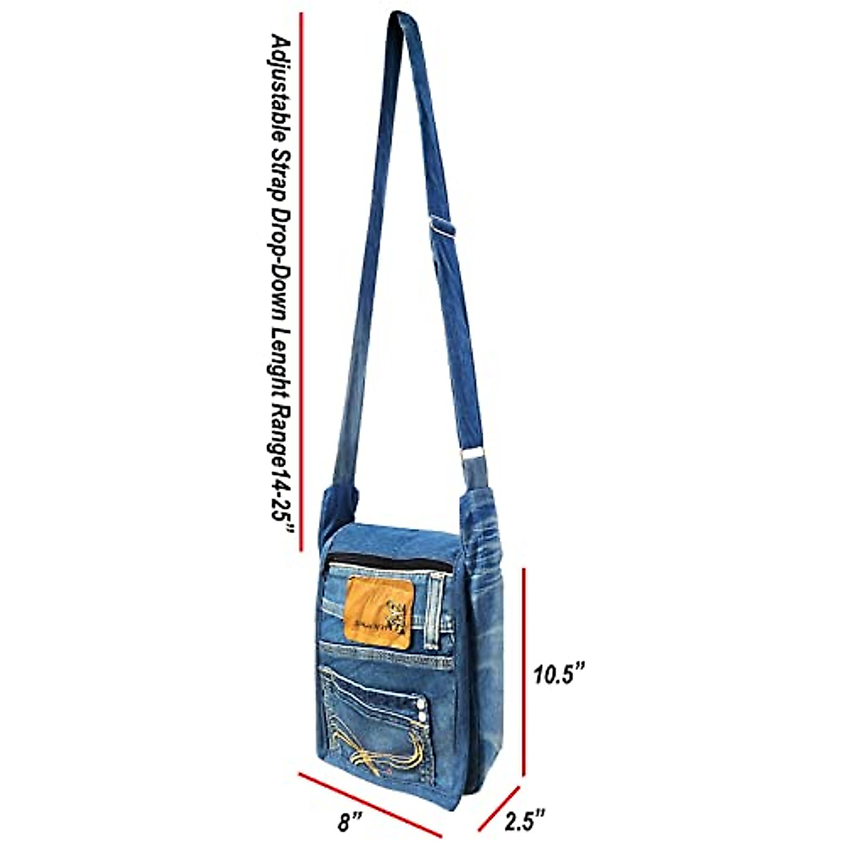 BDJ Upcycling Blue Denim Jeans Oblong Small Cross Body Shoulder Handbag Purse (Small Crossbody 5)
