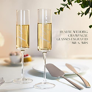 AW BRIDAL Mr & Mrs Champagne Flutes Bride and Groom Champagne Glasses Wedding Cake Knife Set Cake, Cake Cutting Set for Wedding,Bridal Shower Gift Wedding Anniversary Engagement for Couple