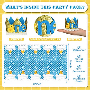 Poen 119 Pcs Sweet One Duck 1st Birthday Party Decorations Set Includes Balloons Backdrop Garland Monthly Photo Highchair Banner Tablecloth Cake Topper Balloon Box Cutout Crown for Duck Party Supplies