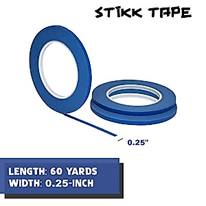 3 Pack 1/4" inch x 60yd STIKK Blue Painters Tape 14 Day Easy Removal Trim Edge Thin Narrow Finishing Masking Tape (.25 in 6MM)