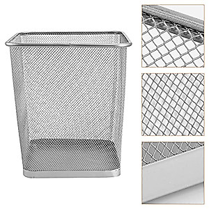 YARNOW Stainless Steel Mesh Wastebasket Trash Can Rectangular Open Top Waste Basket Bin for Home Office Kitchen (Silver)