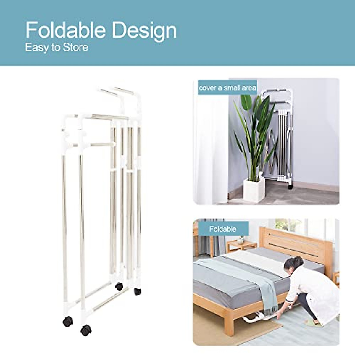 RYGOAL Clothing Racks for Hanging Clothes, 3 Tier Heavy Duty Garment Rack with Retractable Hanging Pole and 360° Rolling Casters, Multifunctional Bedroom Clothes Rack Freestanding Closet Wardrobe Rack