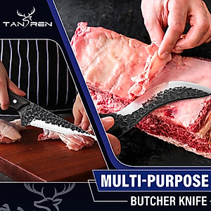 TAN REN Boning Knife Set, 6PCS Butcher Knife Set for Meat Cutting, Hand Forged Skinning Set with Sharpening Rod, High Carbon Steel Meat Trimming Knife for Kitchen & Outdoor, Christmas Gift for Men