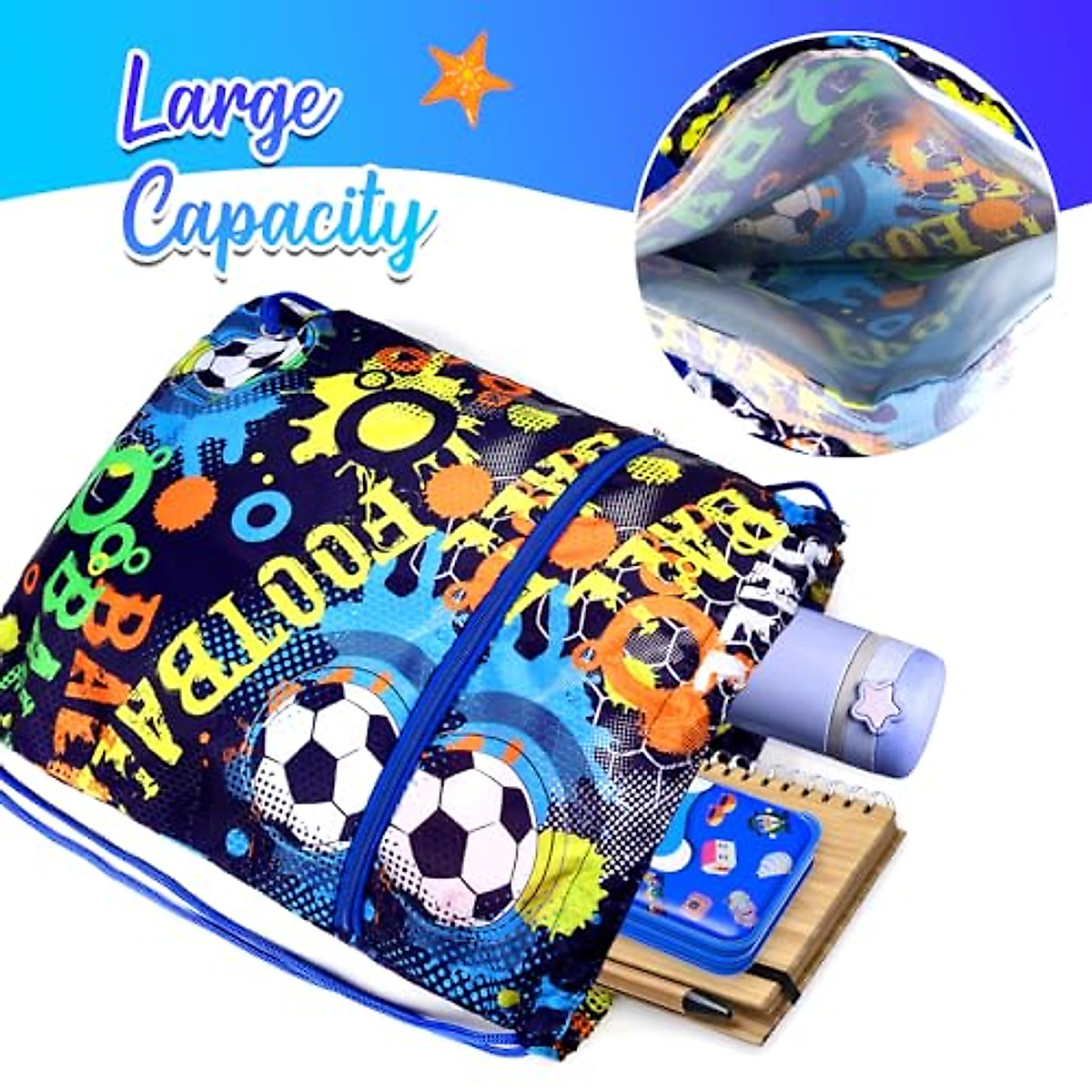 RLGPBON Sports Drawstring Backpack - Drawstring Bags for Boys Kids Swim Bag for Beach Swim Swimming Pool Draw String Bags