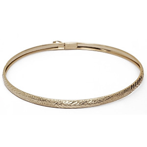 Floreo 10k Yellow Gold 4mm Bangle Bracelet Flexible Round with Diamond Cut Design, 7 Inch