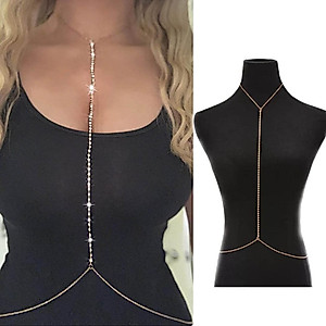 Bomine Gold Rhinestone Body Chain Silver Bra Crystal Sexy Bikini Body Jewelry Necklace Chains for Women and Girls (Gold)