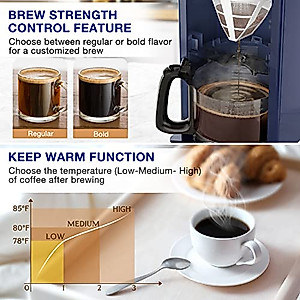 JOY Kitchen 12-Cup Digital Programmable Drip Coffee with Glass Carafe, Reusable Filter Basket & Coffee Spoon, Programmable up to 24 hours, Auto Warming & Self-Clean,Blue