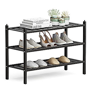 Dranixly Bamboo Shoe Rack, 3 Tier Shoe Shelf Storage Organizer, Shoe Stand for Entryway, Closet, Hallway, Bathroom and Living Room(Black)