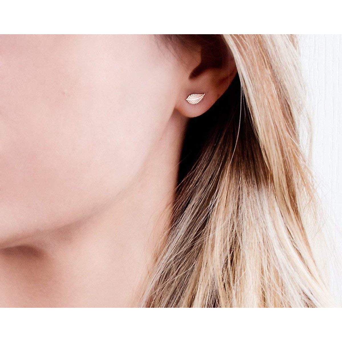 Tiny Rose Gold Leaf Stud Earrings - Designer Handmade Simple Post Earrings