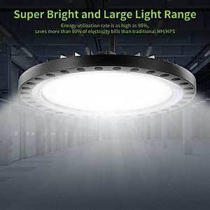 Ankishi 6 Pack 100w 10000lm UFO High Bay Led Shop Lights for Workshop 5000k IP65 Commercial Bay Lighting with US Hook/1.64ft Hanging Chain /3.28ft Safety Rope/1.64ft Cable for Garage Gym Factory
