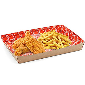 Fasmov 80 Pack Big Food Serving Tray, Lunch or Cafeteria Food Tray, Serving Boats for Nachos, Fries, Hot Corn Dogs, and More, 10.5” x 7.5” x 1.5”
