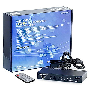 Monoprice Blackbird 4x1 HDMI 1.4 Switch - HDCP 1.4, with Toslink, Digital Coax and Analog Audio Extractor, 1080p 60Hz, DAC (Compatible with PS4/5 Xbox Apple TV Fire Stick Roku Blu-Ray Player)