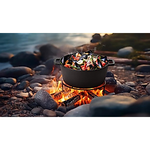 TeamFar 5QT Dutch Oven Pot With Lid, 2-in-1 Pre-seasoned Cast Iron Dutch Oven Stock Pot with Lid for Bread Baking, Healthy & Fit Various Heat Sources