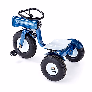 Tricam Ol' Blue Tractor Tricycle, 22 Inch Steel Toddler Bike Kids Ride On Toy with Pedals, 3 Position Adjustable Seat, & Pneumatic Rubber Wheels, Blue