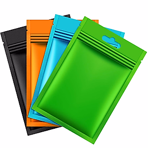 200 Pieces Mylar Bags Smell Proof Bags Resealable Bags Aluminum Foil Food Storage Bags Flat Metallic Mylar Foil Flat Zipper Food Storage Pouch()