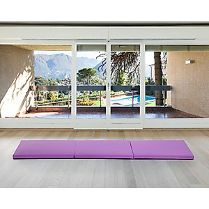Gymnastics Mat for Kids Adults, Folding Extra Thick Tumbling Mats for Home Gym, 6’x2’ Anti-Tear Lightweight Exercise Mat with Carrying Handles, Crash Panel Mat, Purple