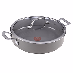 T-fal Ceramic Excellence Reserve, Ceramic Non Stick Universal Pan w/ Glass Lid 5.5 Quart, Induction Oven Broiler Safe 500F, Healthy Cooking, Easy Cleaning, Heat Indicator, Cookware, Pots and Pans Grey