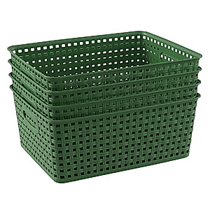 Taysisiter Plastic Weave Storage Basket, Plastic Storage Shelf Basket, 4 Packs
