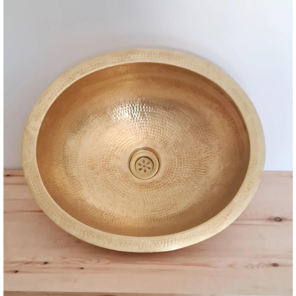 Handmade Vanity Bathroom Brass Sink, Unlacquered Drop in Brass Bathroom Sink, Hand Hammered Undermount Vanity Vessel sink Bowl, Antique Round Copper Sink with 2 Gifts (16" x 13" = 40cm x 33cm)