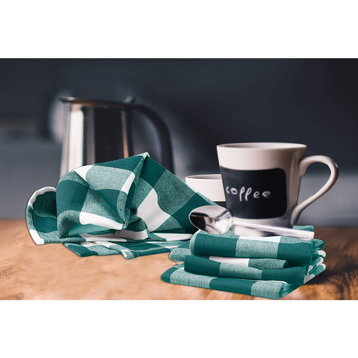 Native Fab 6-Pack Kitchen Towel with Hanging Loop 16x26 inches, Cotton Buffalo Check Kitchen Towels for Cleaning Drying, Washcloths Soft & Absorbent Cloth Rags, Bar Towel, Dish Cloth, Teal Green