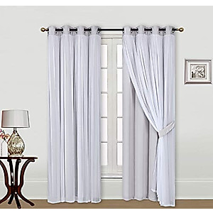 ECM. Catarina Layered Solid Blackout and Sheer Window Curtain Panel Pair with Grommet Top 2 Layered (Cloud Grey, 2PC 52" x 84")