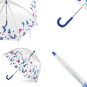 Totes Kids Clear Bubble Kids Umbrella - Perfect for Walking Safety- Child Safe with Pinch-Proof Closure and Easy-Grip Curved Handle Perfect for Small Hands, in Transparent or Colorful Options