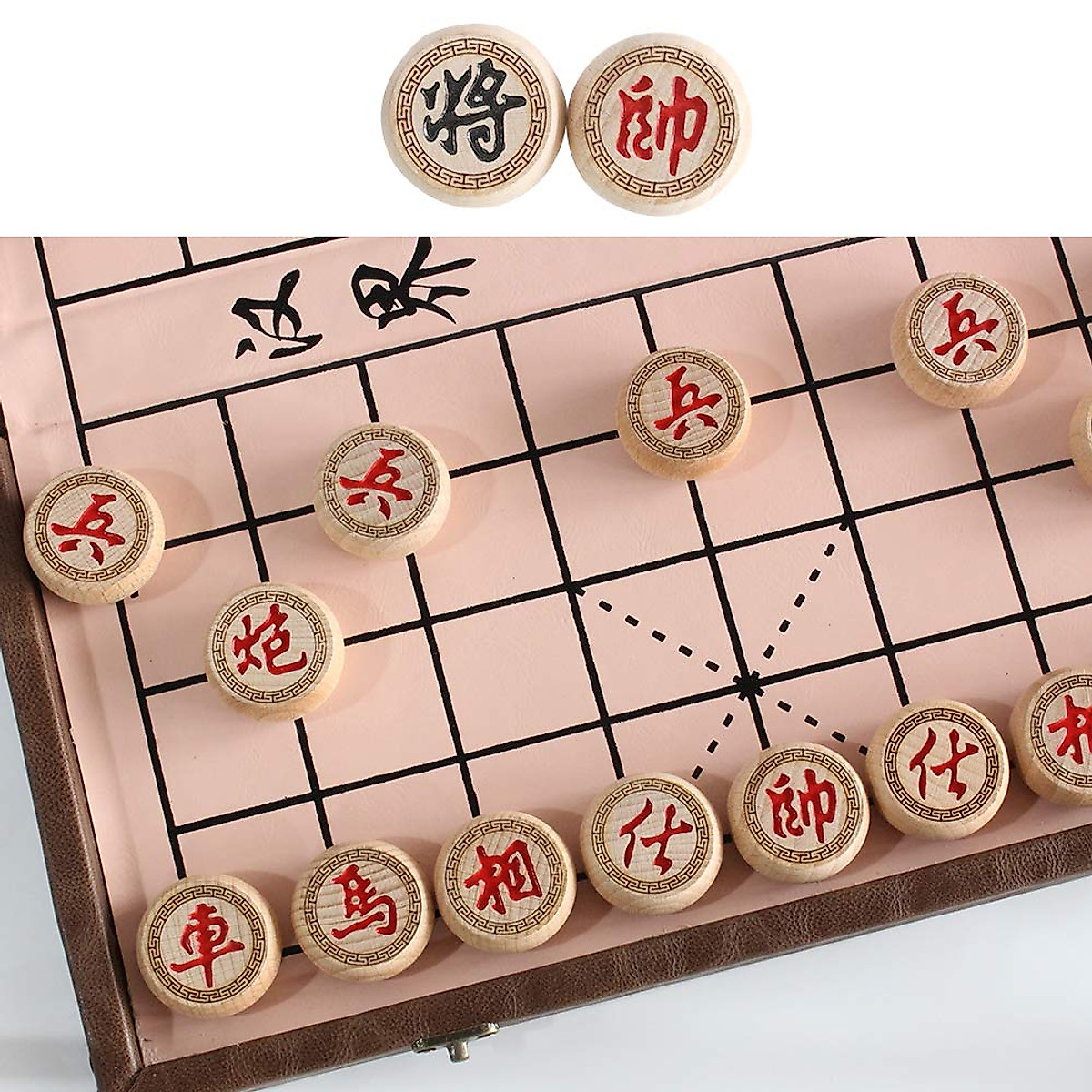Luoyer 15 inch Chinese Chess Set with PU Leather Foldable Board Xiangqi Portable Chinese Chess Game Set Strategy Xiang Qi Board Games for 2 Players for Teens Adults Family