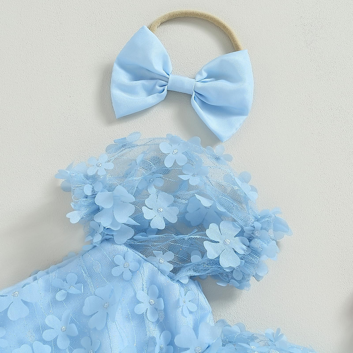 VISGOGO Baby Girl Tulle Dress Romper Sleeveless Onesie Knot Pleated Bodysuit Newborn Mesh Princess Outfits (D-Blue, 3-6 Months)