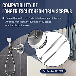 RP12630 Longer Escutcheon Trim Screws Replacement for Delta Faucet, Shower Trim Screws for Valves Roughed-in Too Deep, Faucet Repair Parts for Delta Classic Tub/Shower System, 2 Pack