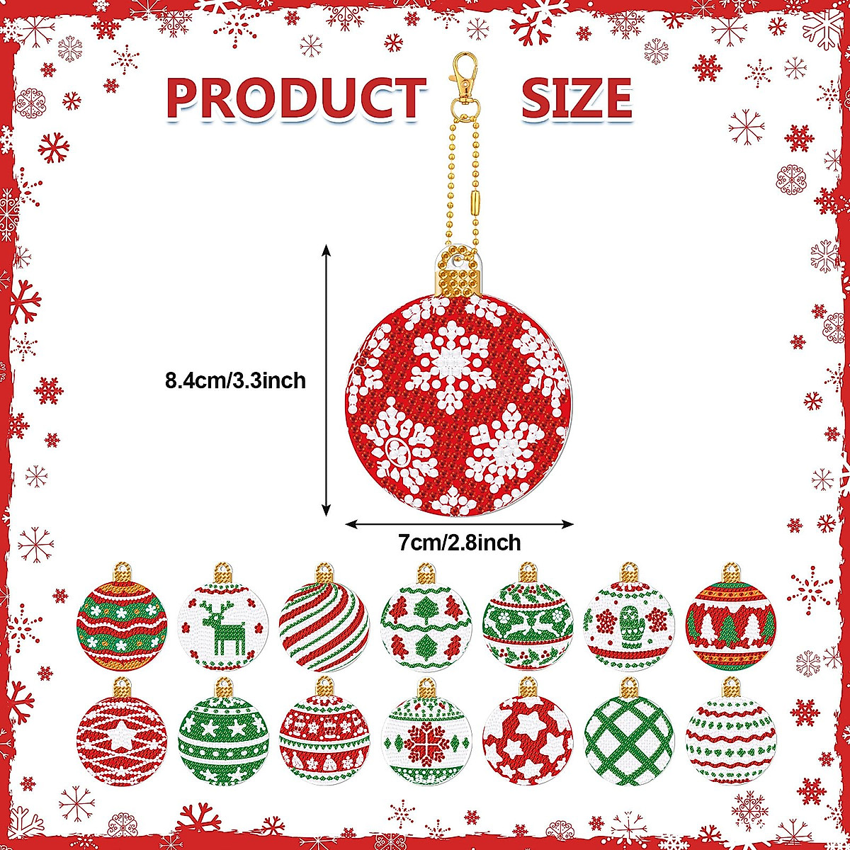 Yuxung 15 Pcs Christmas Diamond DIY Keychain 5D DIY Xmas Diamond Art Kit Hanging Decor Ornament Double Side Diamond Art Christmas Ornament for Art Christmas Craft(Classic)