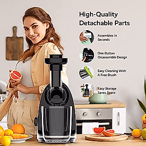 Jocuu Slow Masticating Juicer with 2-Speed Modes - Cold Press Juicer Machine - Quiet Motor & Reverse Function - Easy to Clean Juicer Extractor - Juice Recipes for Fruits & Vegetables (Grey)