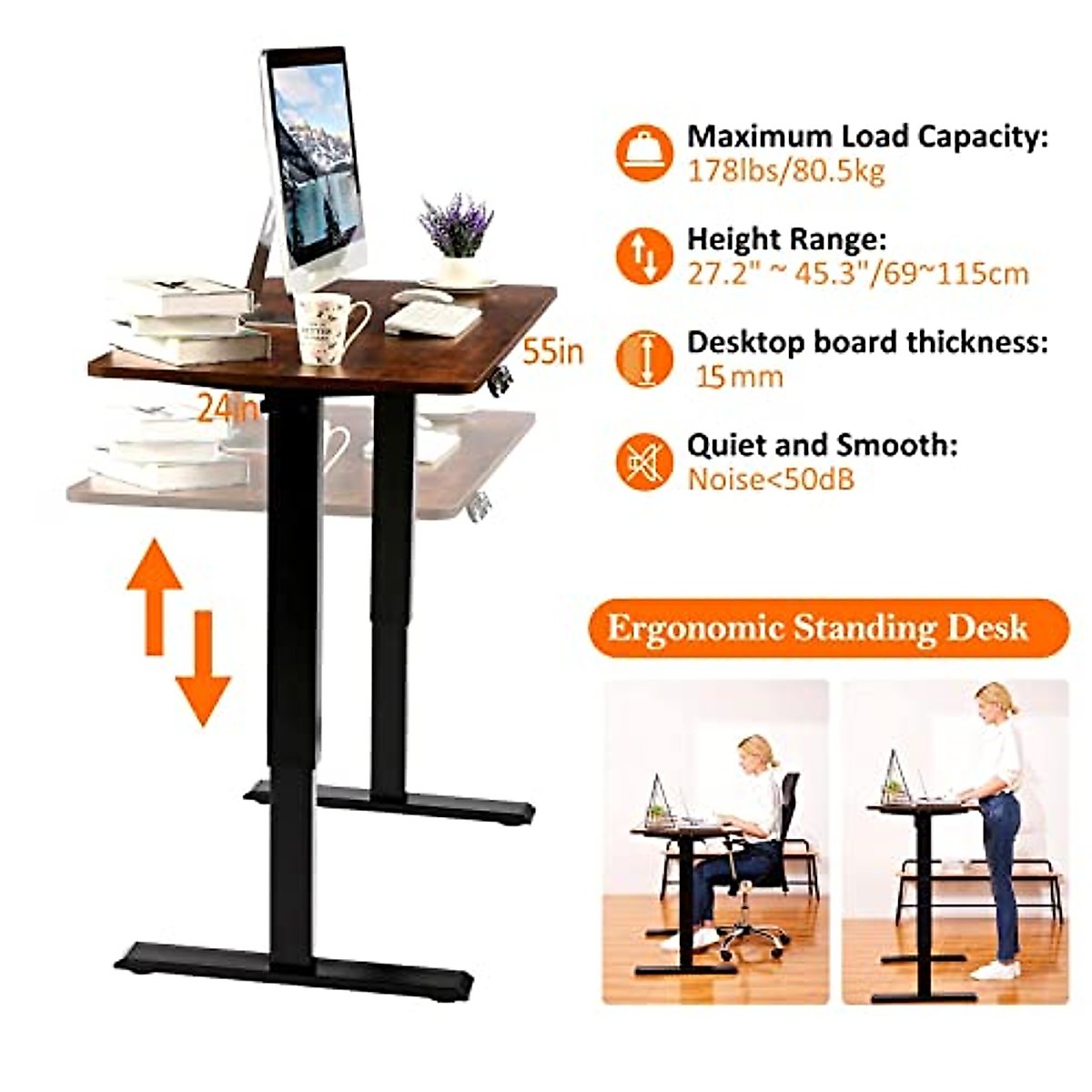 farexon 55 x 24 Inch Electric Standing Desk Adjustable Height, Sit-Stand Desk with Oversized Mouse Pad， Double Crossbeam Structure, Four Preset Heights, 27''-45'' Lifting Range Stand up Desk