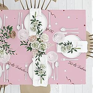 Happy 50th Birthday Tablecloth, 3 Pack 50 and Fabulous Rose Gold Plastic Table Cover for Rectangle Tables Women Fifty Birthday Party Decorations 54x108