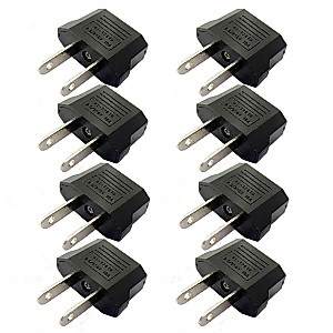 ANRANK E-U4113619AK European to USA American Outlet Plug Adapter (Black, 8-Pack)