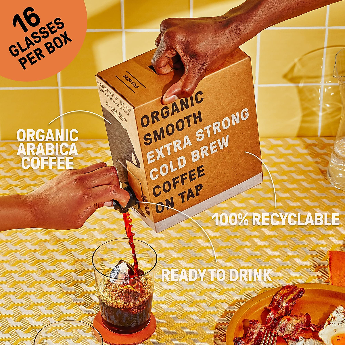 Wandering Bear Organic Hazelnut Cold Brew Coffee On Tap, 96 fl oz - Extra Strong, Smooth, Unsweetened, Shelf-Stable, and Ready to Drink Iced Coffee, Cold Brewed Coffee, Cold Coffee