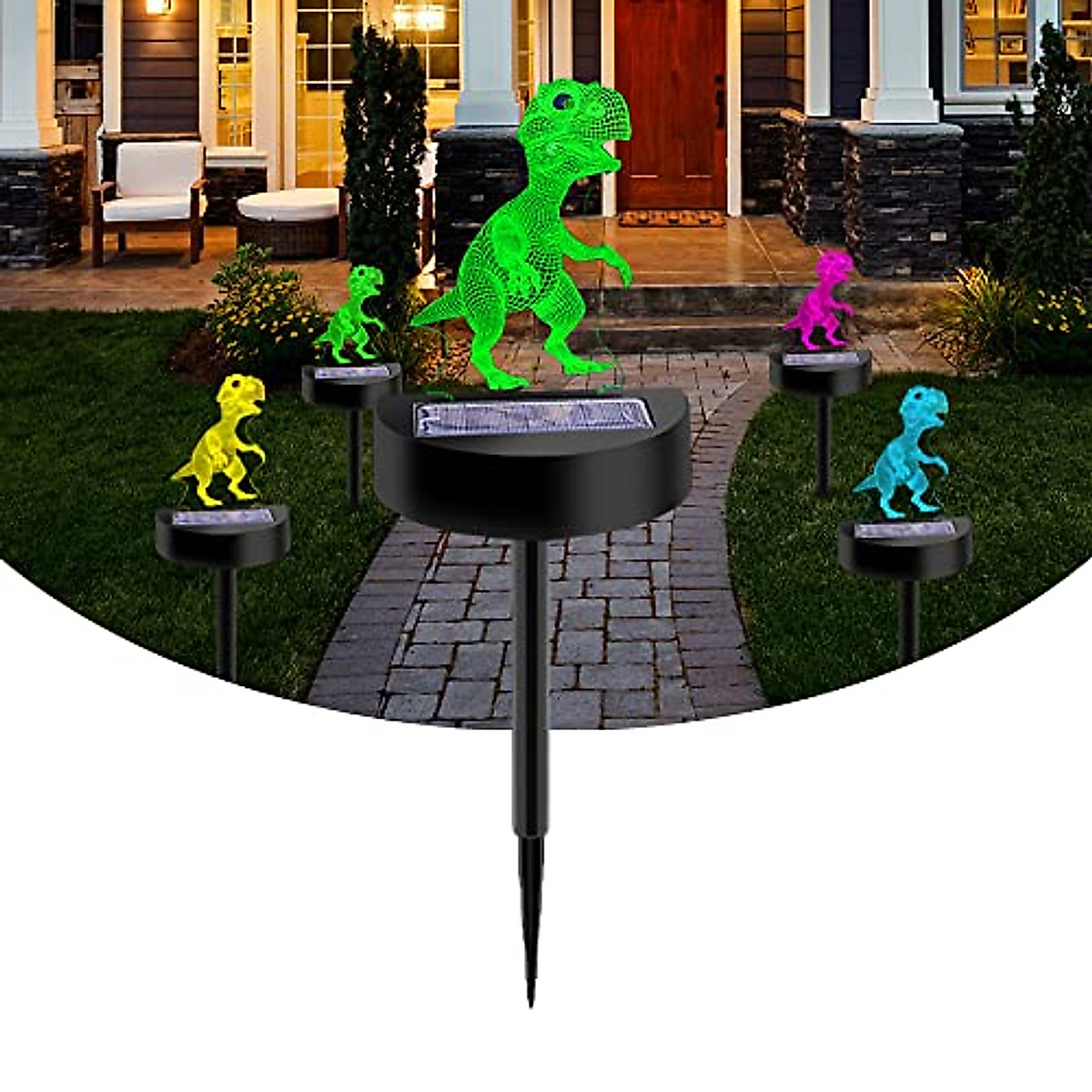 AVEKI Solar Garden Lights LED Landscape Light with 3D Dinosaur Pattern Colors Changing Night Light Auto On/Off Lawn Lights for Garden Yard Sidewalk Driveway Walkway