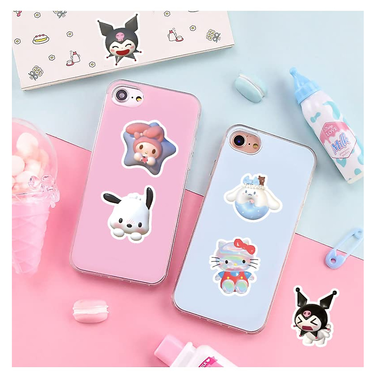 120Pcs 3D Kawaii Stickers Pack，Cartoon Keroppi Cinnamoroll Kitty，Waterproof Sticker for Laptop，Anime Vinyl Decals for Water Bottle，Skateboard，Hydroflasks，Cute Gifts for Friends Girls Kids