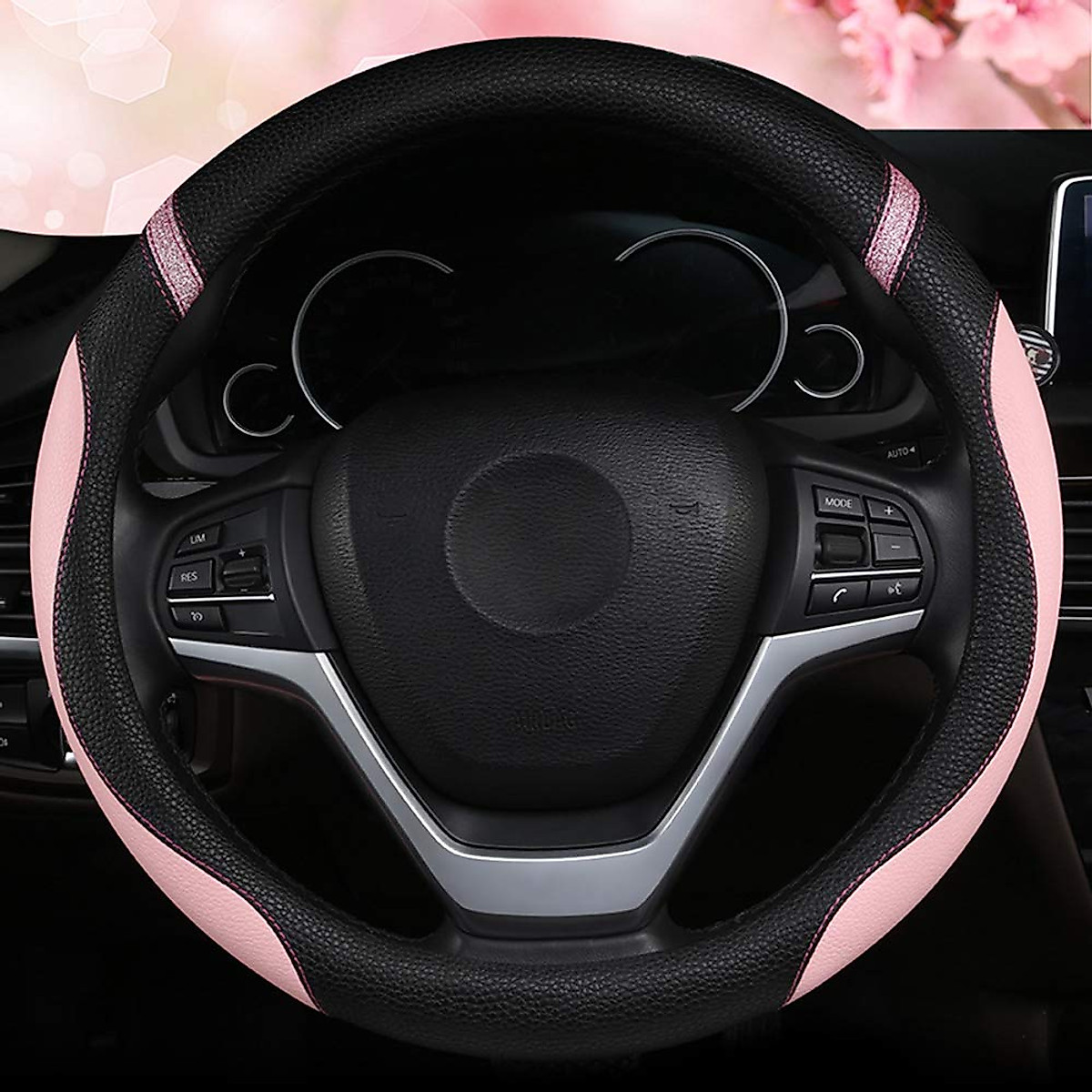 Steering Wheel Cover for Women Leather Universal Steering Wheel Covers for Car 15 inch (Pink)