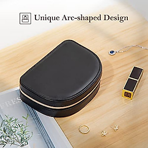 ProCase Travel Size Jewelry Box, Small Portable Seashell-Shaped Jewelry Case, 2 Layer Mini Jewelry Organizer in PU Leather, Earring Necklace Bracelet Ring Holder Box for Women Girl -Black