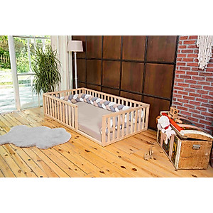 Montessori Floor Bed Small Size 52x27,5" / Height 18.90'' | Pine Tree Toddler Bed Frame, Wood Bed Frame | Gift For Kids Room Decor