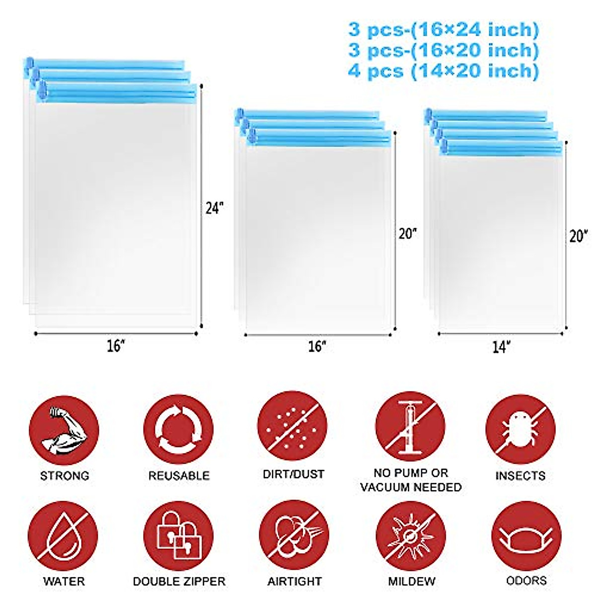 Compression Bags for Travel - Travel Accessories - 10 Pack Space Saver Bags - No Vacuum or Pump Needed - Vacuum Storage Bags for Travel Essentials - Travel and Home Packing-Organizers (Blue)