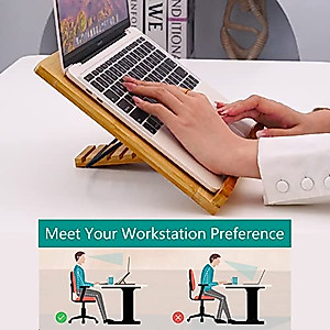 Bamboo Laptop Stand, COIWAI Tablet Stand Book with Angle Adjustable, Foldable Page Holders Desktop for Cookbook Reading Music Document Art Easel, Porable Stand Compatible Notebook MacBook iPad