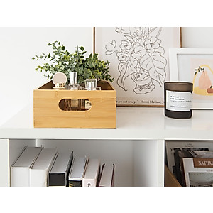 StorageWorks Bamboo Organizers for Shelf, Handcrafted Bamboo Storage Containers for Snacks, Spices, or Drinks, Wooden Crates with Built-in Handles, 2 Pack