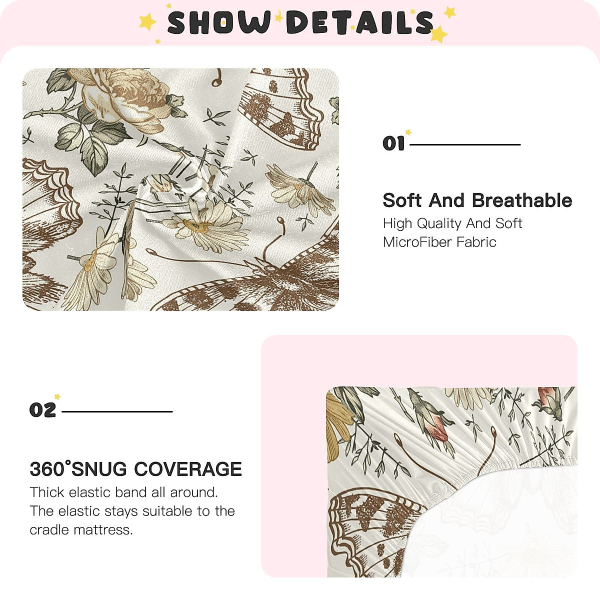 Kigai Fitted Crib Sheet for Boys Girls Jersey Knit Baby Crib Sheet Vintage Butterfly Crib Sheets for Standard Crib and Toddler Bed Mattresses, Cozy Soft Breathable, 28 x 52 inch