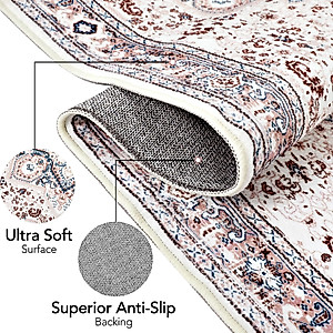 GAOMON Washable Area Rug 8x10 Bohemian Rug Soft Low-Pile Washable Rug with Non-Slip Backing, Grey Plant Floral Pattern Vintage Rug for Living Room Bedroom Dining Home Office,8x10