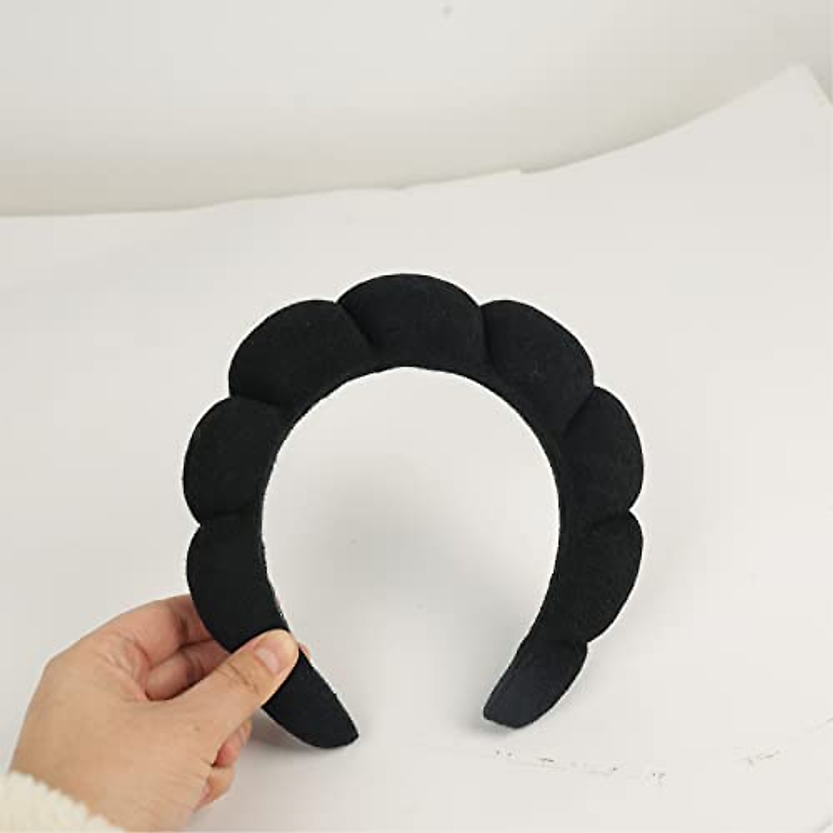 Spa Headband for Women, Makeup Headbands with Triangle Powder Puff, Sponge and Terry Towel Cloth Fabric Hair Band and Versed Headband for Face Washing, Makeup Removal, Shower, Skincare (Black)